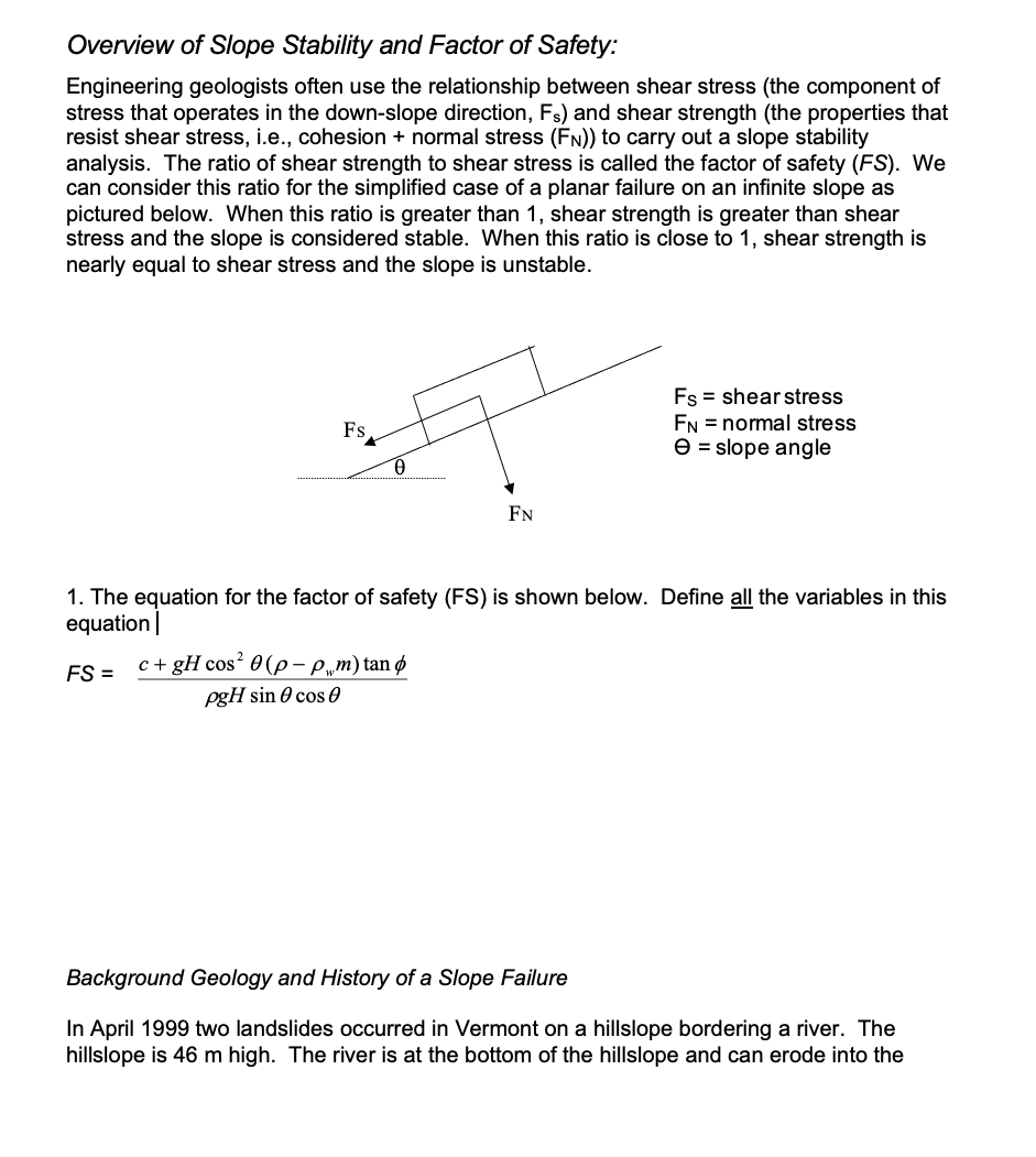 Solved Overview of Slope Stability and Factor of Safety: | Chegg.com