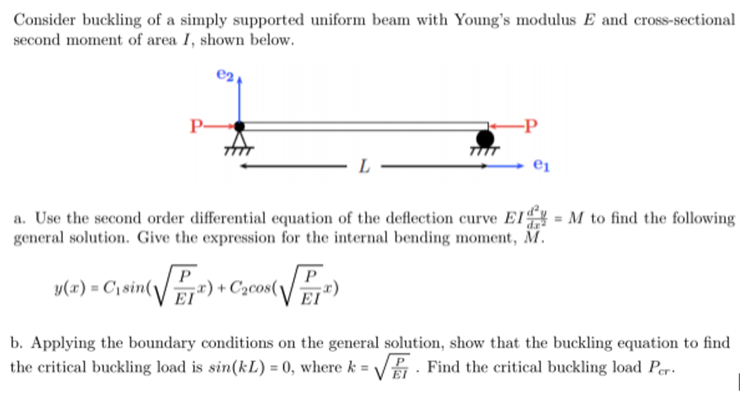 Solved Consider buckling of a simply supported uniform beam | Chegg.com