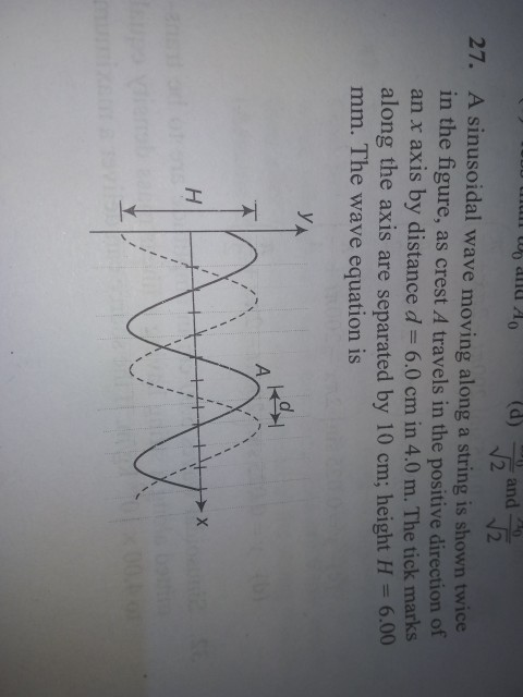 Solved 27. A sinusoidal wave moving along a string is shown | Chegg.com