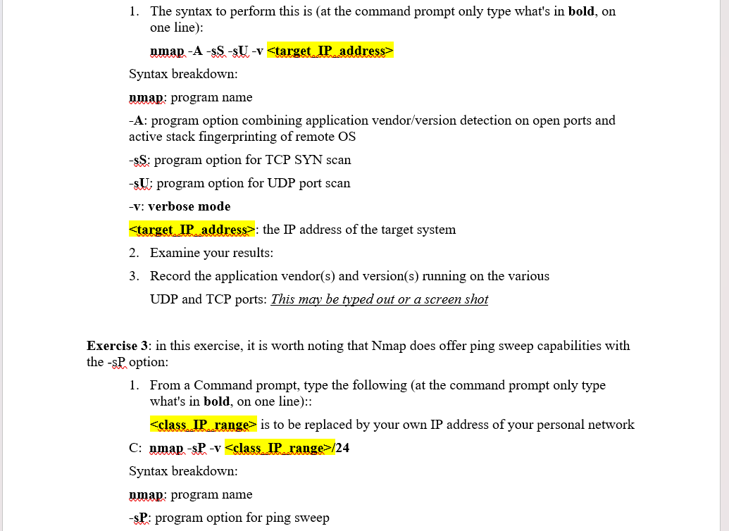 Solved Name (please print): Nmap Exercise 1 5: (You may use | Chegg.com