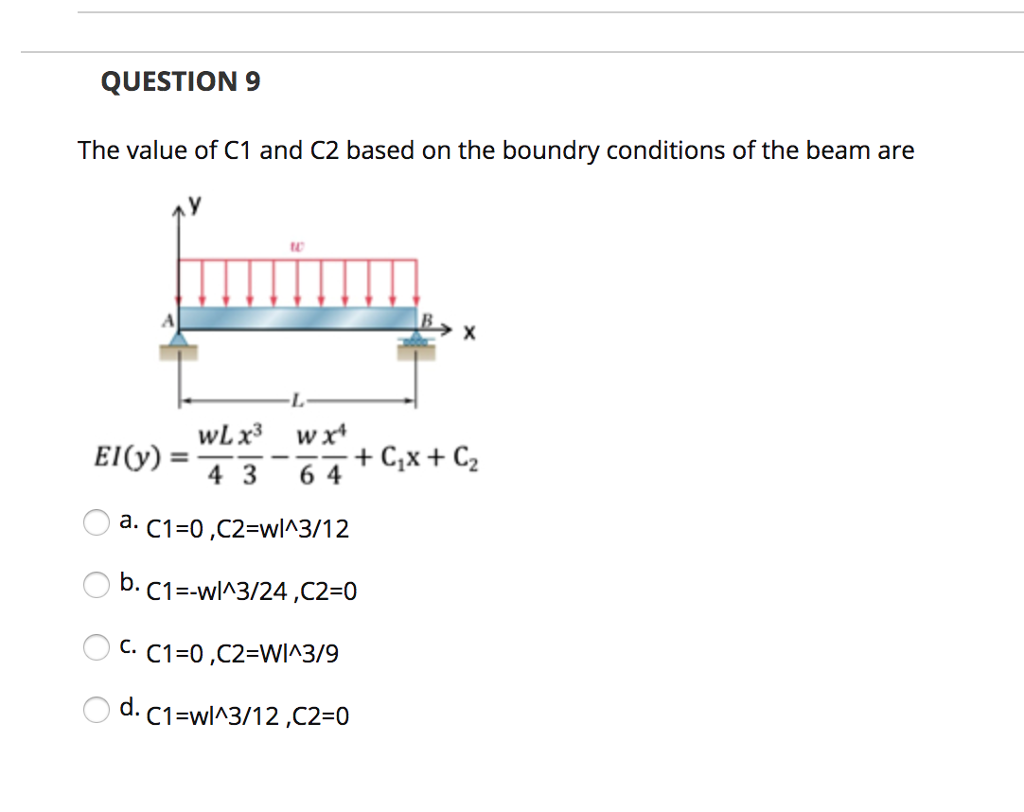 Solved QUESTION 9 The value of C1 and C2 based on the | Chegg.com