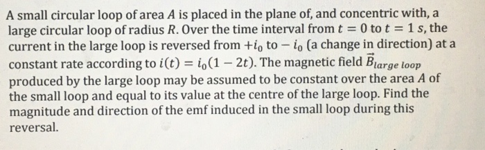 Solved A small circular loop of area A is placed in the | Chegg.com