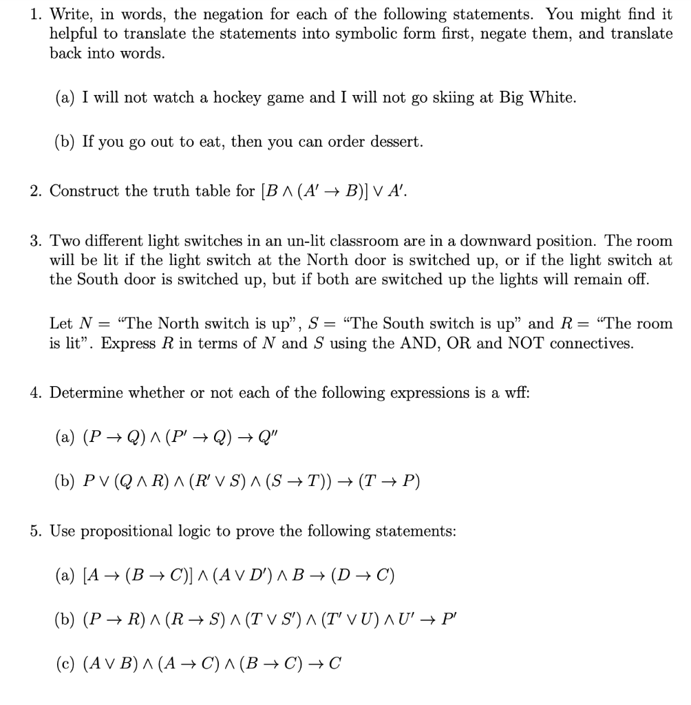 Solved 1. Write, in words, the negation for each of the | Chegg.com