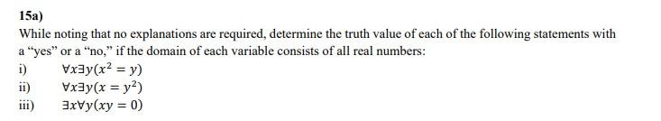 Solved 15a) While noting that no explanations are required, | Chegg.com