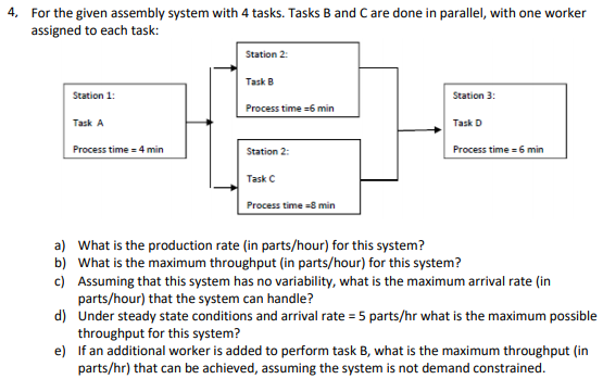 4, For the given assembly system with 4 tasks. Tasks | Chegg.com