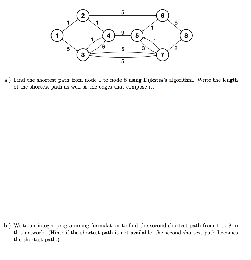 Solved a.) Find the shortest path from node 1 to node 8 | Chegg.com