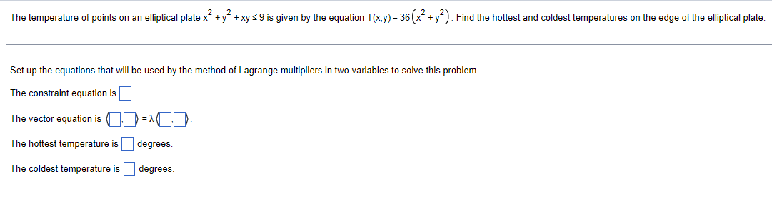 Solved The temperature of points on an elliptical plate | Chegg.com