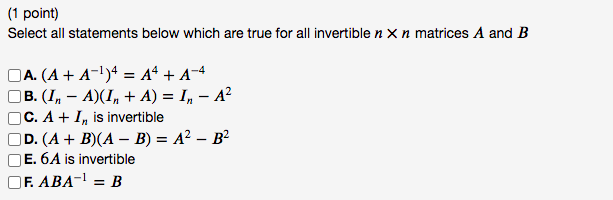 Solved (1 point) Select all statements below which are true | Chegg.com