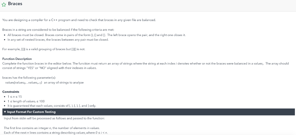 Solved Braces You are designing a compiler for a C++ program | Chegg.com
