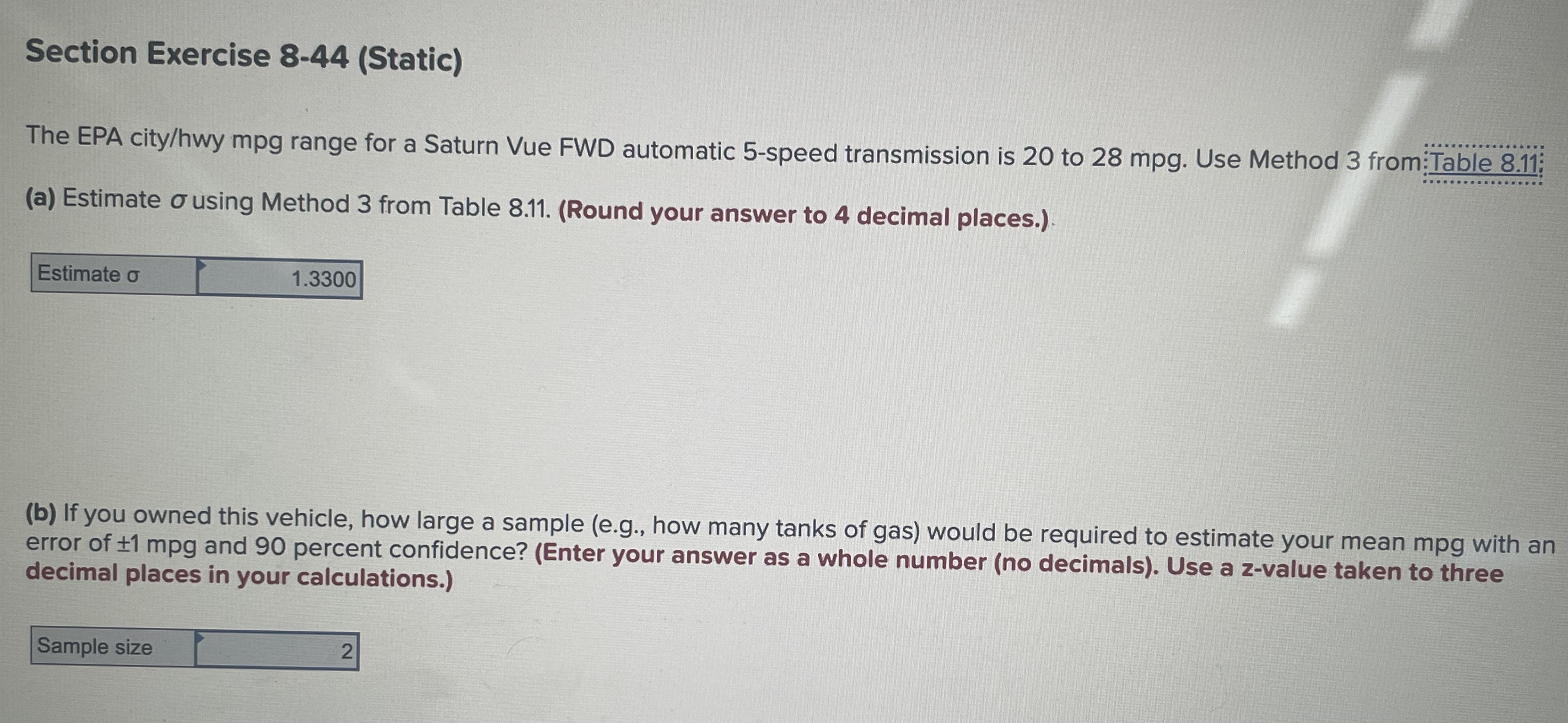 Solved The EPA city/hwy mpg range for a Saturn Vue FWD | Chegg.com