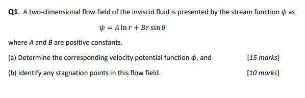 Solved Q1. A two-dimensional flow field of the inviscid | Chegg.com