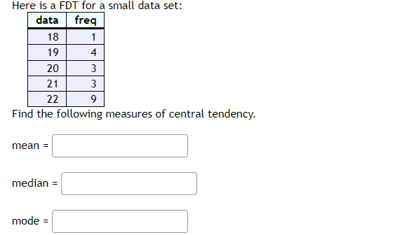 Solved Here is a FDT for a small data set: Find the | Chegg.com
