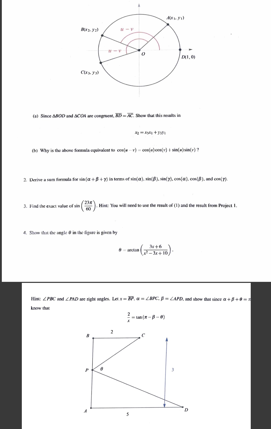 1. Prove the cosine of a difference formula: | Chegg.com