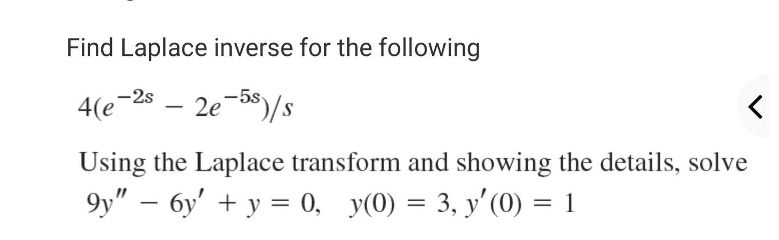 Solved Find Laplace inverse for the following - 2s 4(e¯ | Chegg.com