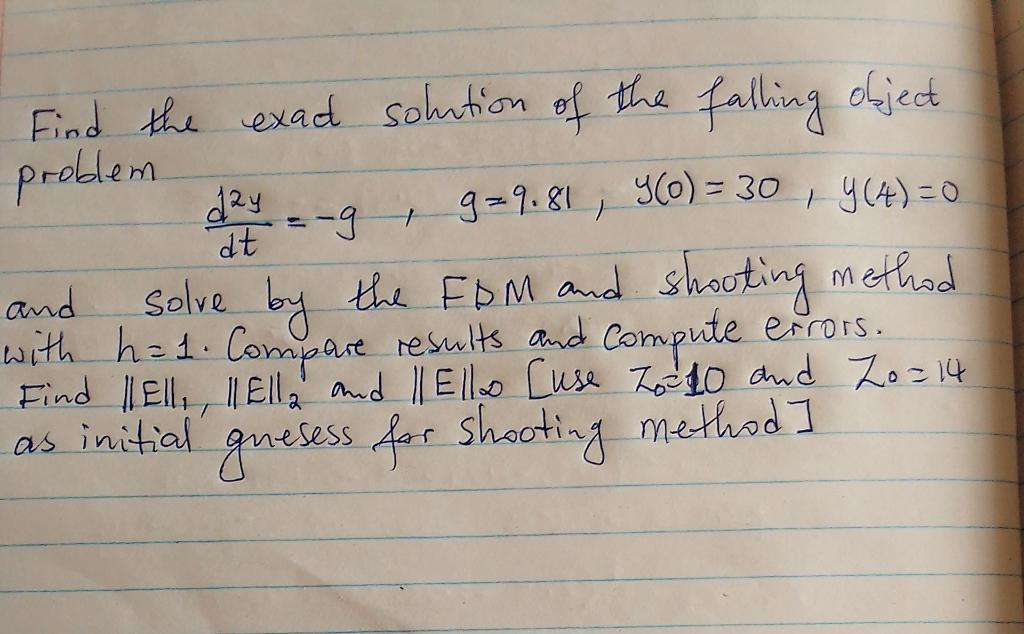Solved Find The Exact Solution Of The Falling Object Problem