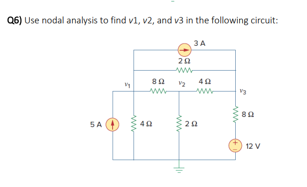 Solved Q6) Use nodal analysis to find v1, v2, and v3 in the | Chegg.com