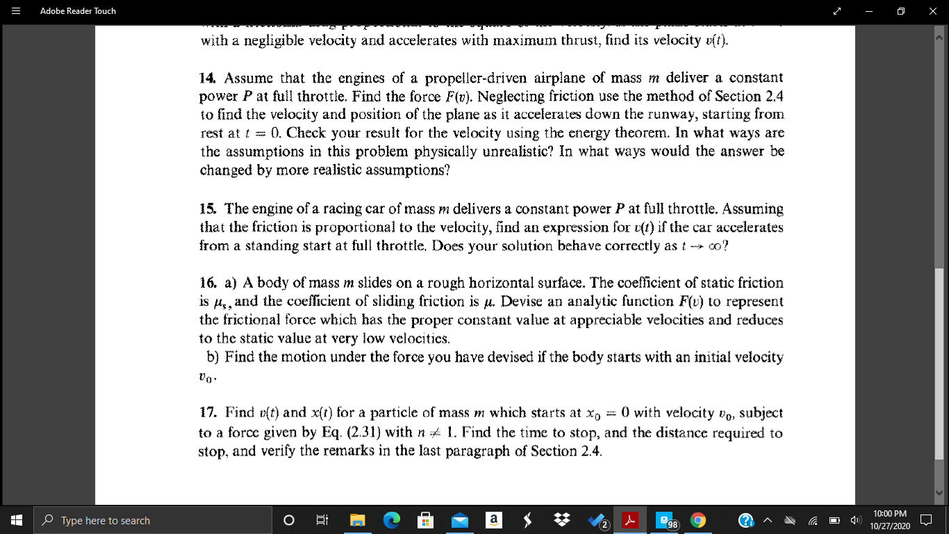 Solved = Adobe Reader Touch A with a negligible velocity and | Chegg.com