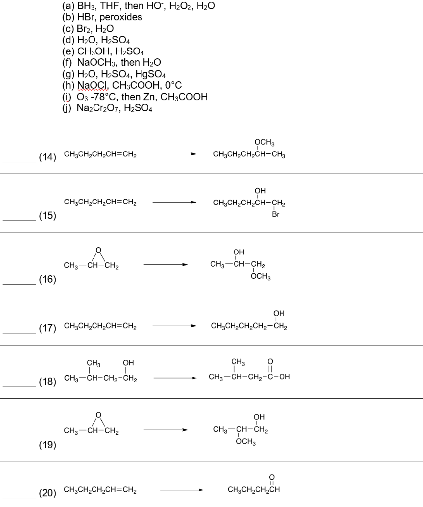 Solved (a) BH3, THF, then HOP, H2O2, H2O (b) HBr, peroxides | Chegg.com