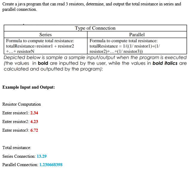 Solved Create A Java Program That Can Read 3 Resistors
