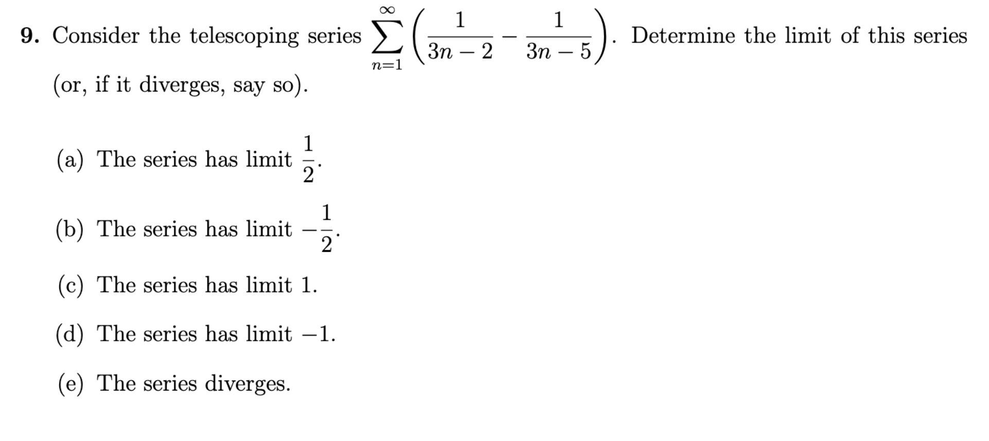 Solved 9. Consider the telescoping series | Chegg.com