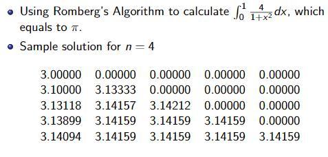 Solved 4 • Using Romberg's Algorithm to calculate ſo I fxz | Chegg.com