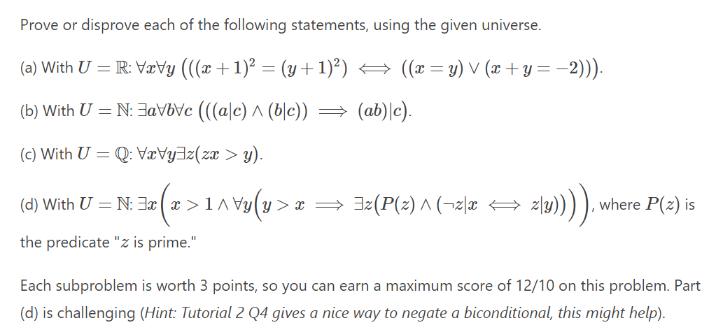 Solved Prove or disprove each of the following statements, | Chegg.com