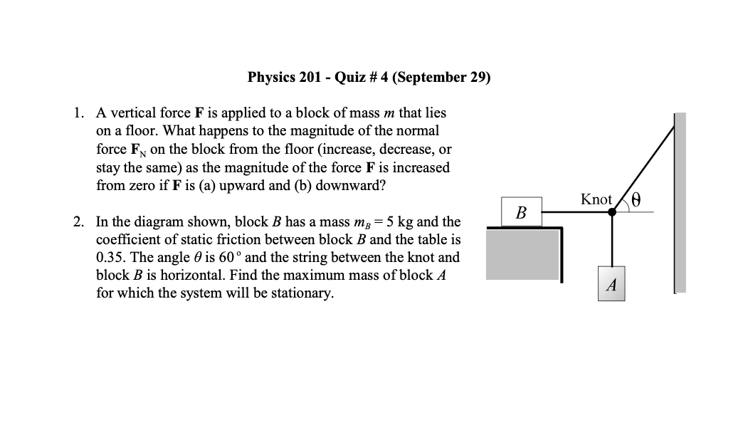 Solved Physics 201 - Quiz #4 (September 29) 1. A vertical | Chegg.com