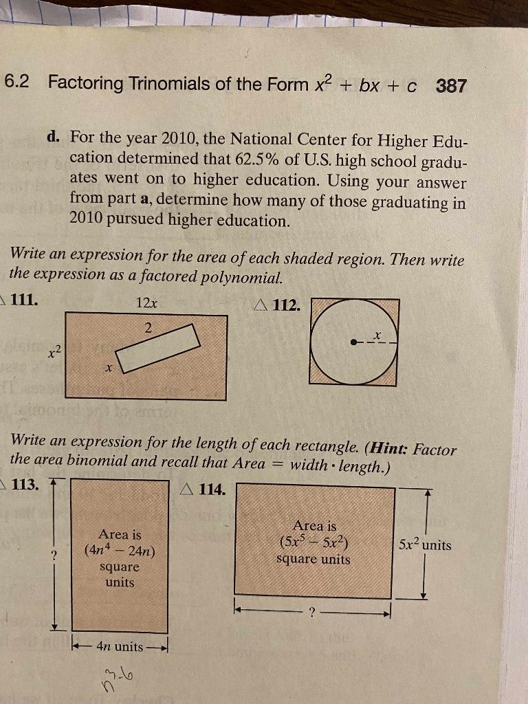 Solved 6.2 Factoring Trinomials of the Form x2 + bx + c 387 | Chegg.com