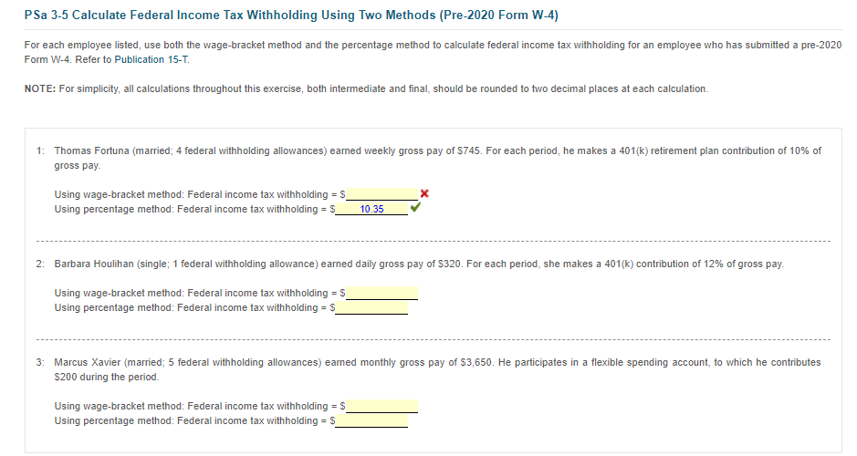 Solved For each employee listed, use both the wage-bracket | Chegg.com