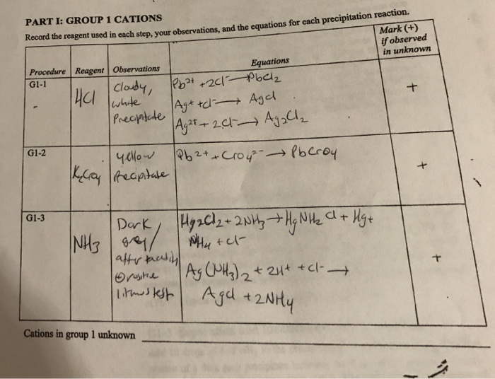 Solved PART I: GROUP 1 CATIONS e reagent used in each step, | Chegg.com