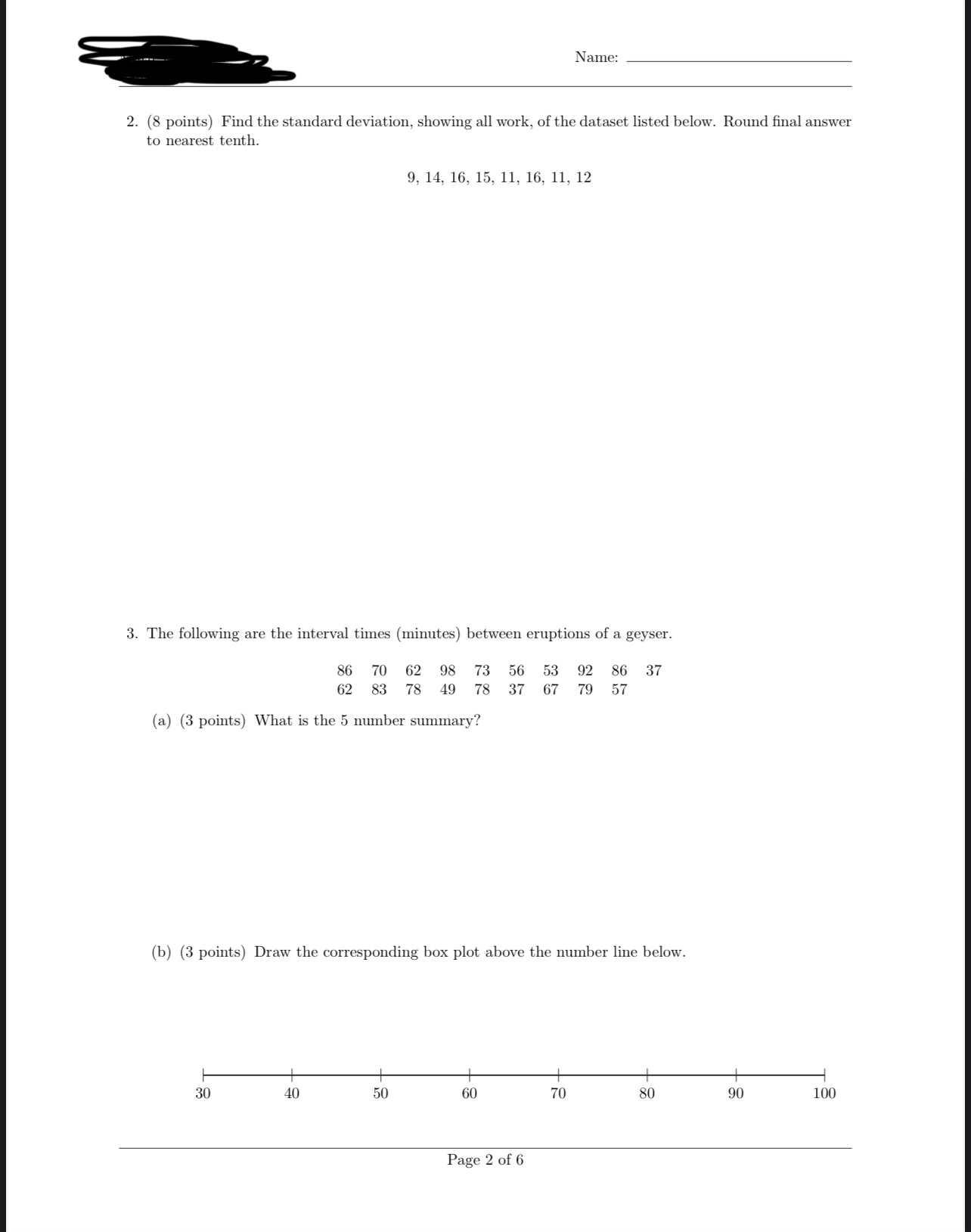 Solved 2. (8 points) Find the standard deviation, showing | Chegg.com