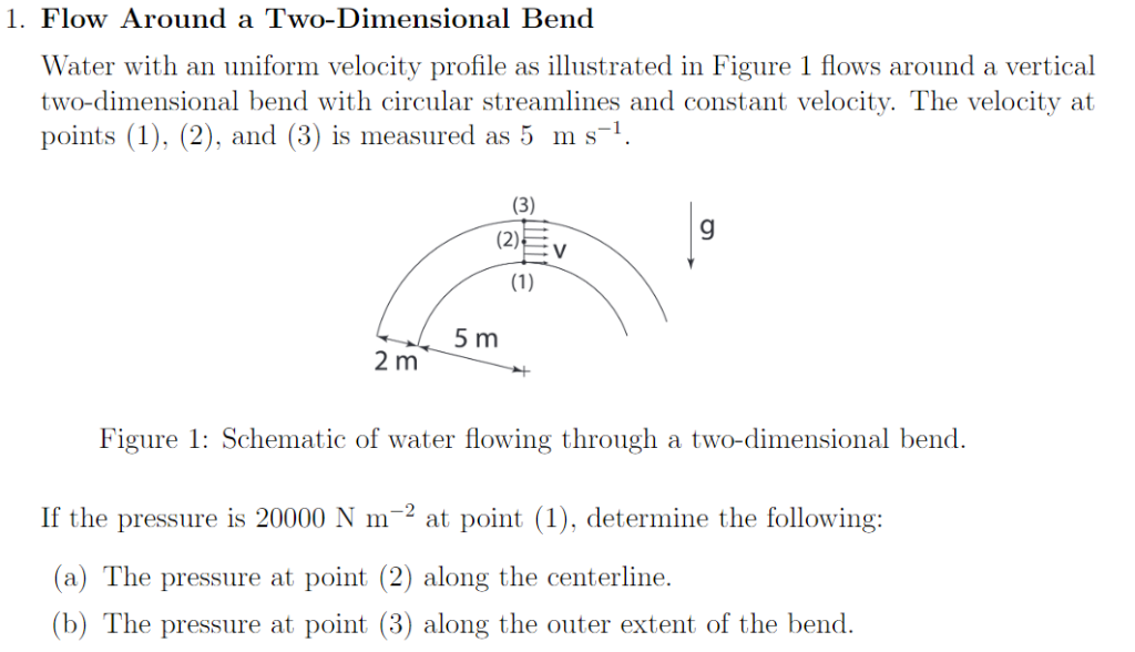 Solved 1. Flow Around a Two-Dimensional Bend Water with an | Chegg.com