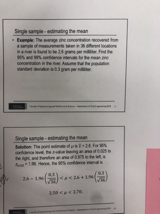 Solved Single sample - estimating the mean • Example: The | Chegg.com