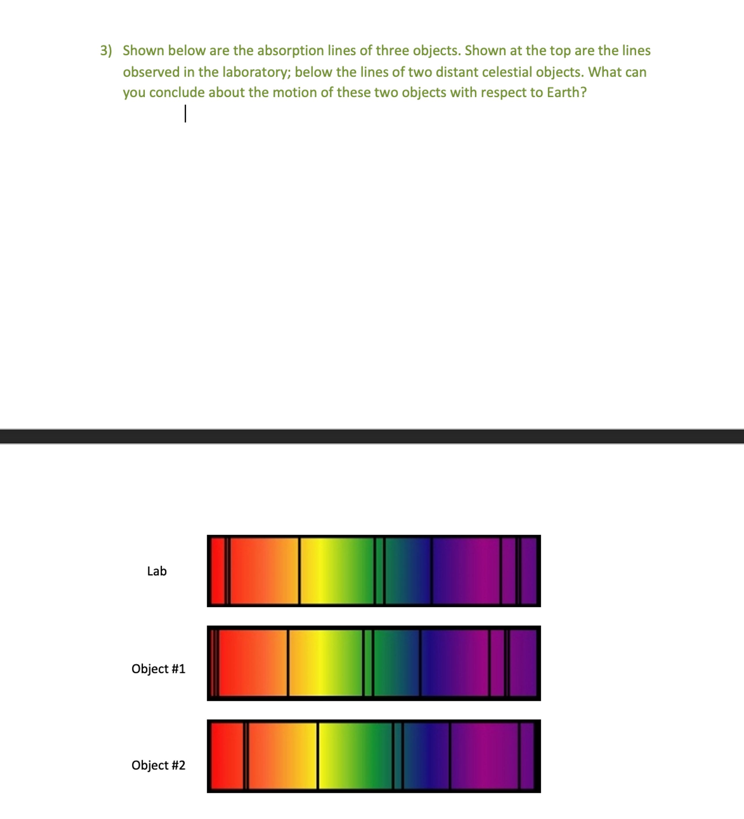 Solved Shown below are the absorption lines of three | Chegg.com