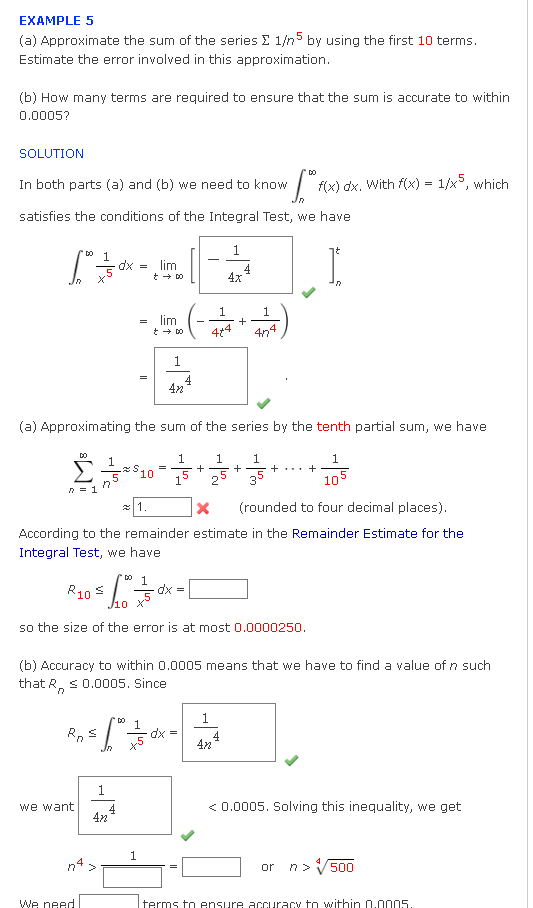 Solved EXAMPLE 5 (a) Approximate the sum of the series Σ1/n5 | Chegg.com