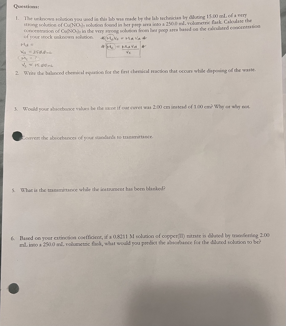Solved Questions: 1. The unknown solution you used in this | Chegg.com
