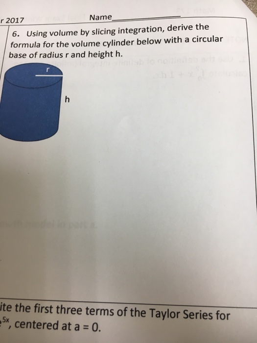 Solved Using volume by slicing integration, derive the | Chegg.com