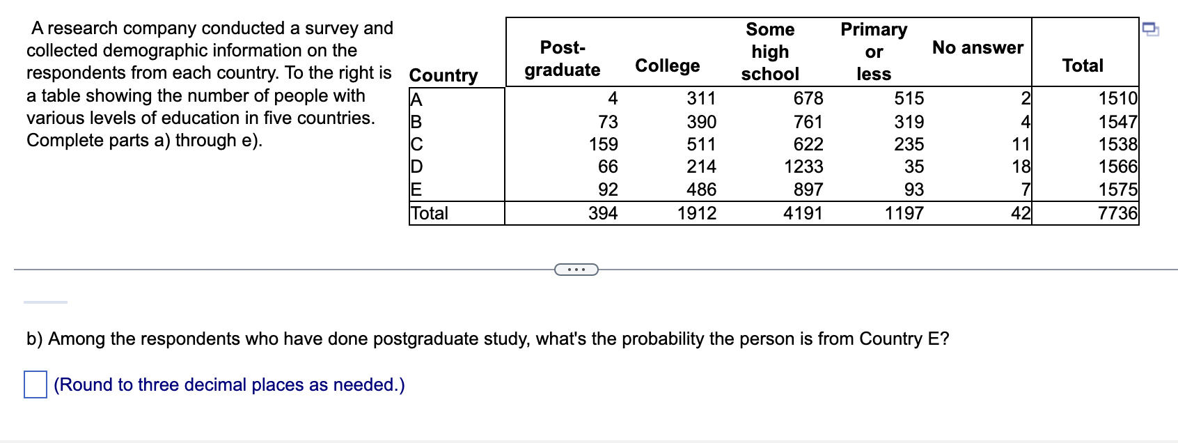 Solved A research company conducted a survey and collected | Chegg.com