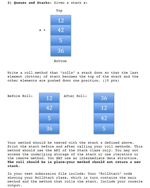 Solved 2) Queues and stacks: Given a stack s: Top 12 42 36 | Chegg.com