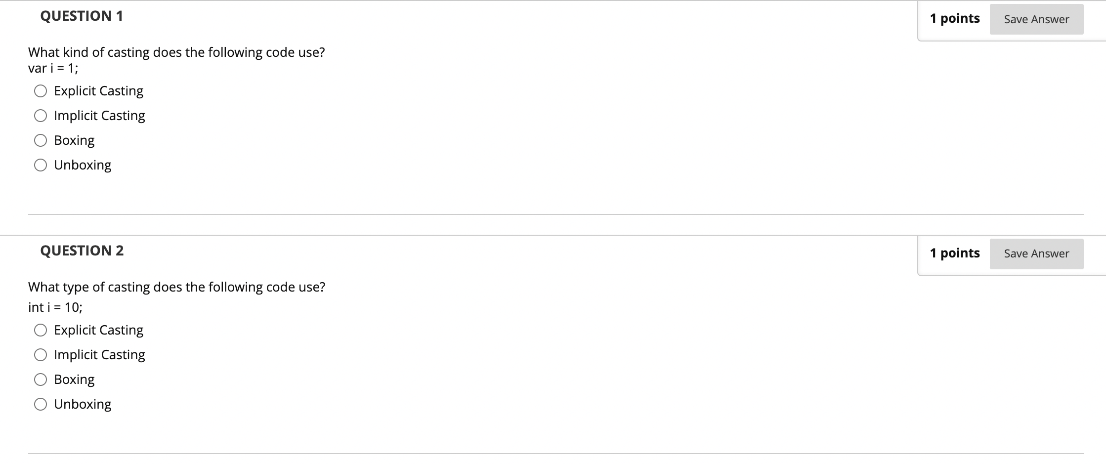 Solved What kind of casting does the following code use? var | Chegg.com