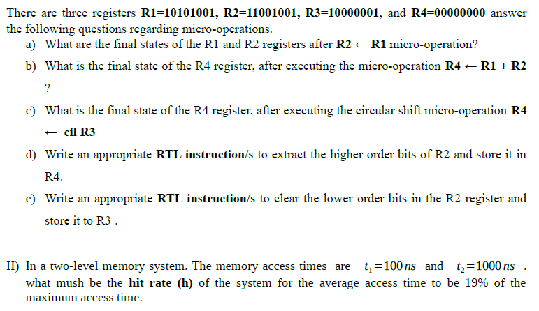 Solved There are three registers R1=10101001, R2=11001001, | Chegg.com
