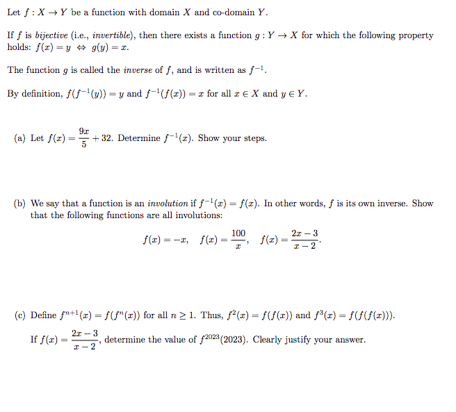 Solved Let f:X→Y be a function with domain X and co-domain | Chegg.com
