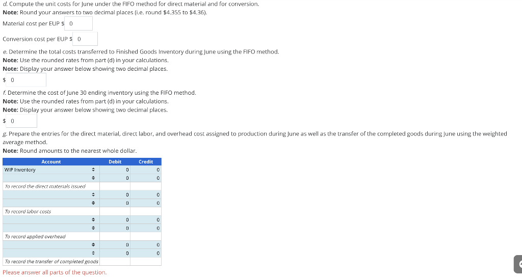Solved EUP; cost per EUP; cost assignment; WA \& FIFO Found | Chegg.com