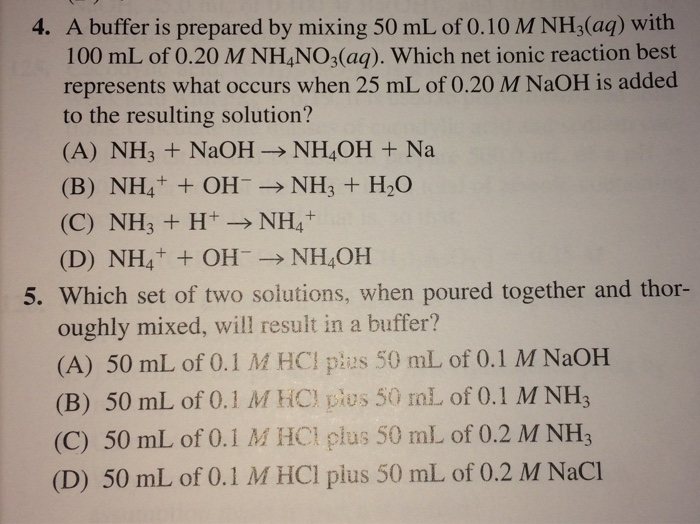 Solved A buffer is prepared by mixing 50 mL of 0.10 M | Chegg.com