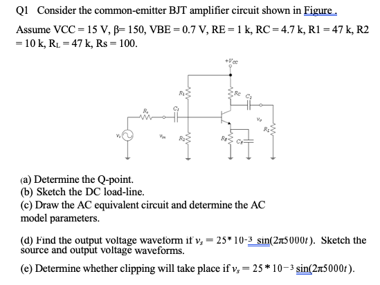 Solved QI Consider the common-emitter BJT amplifier circuit | Chegg.com