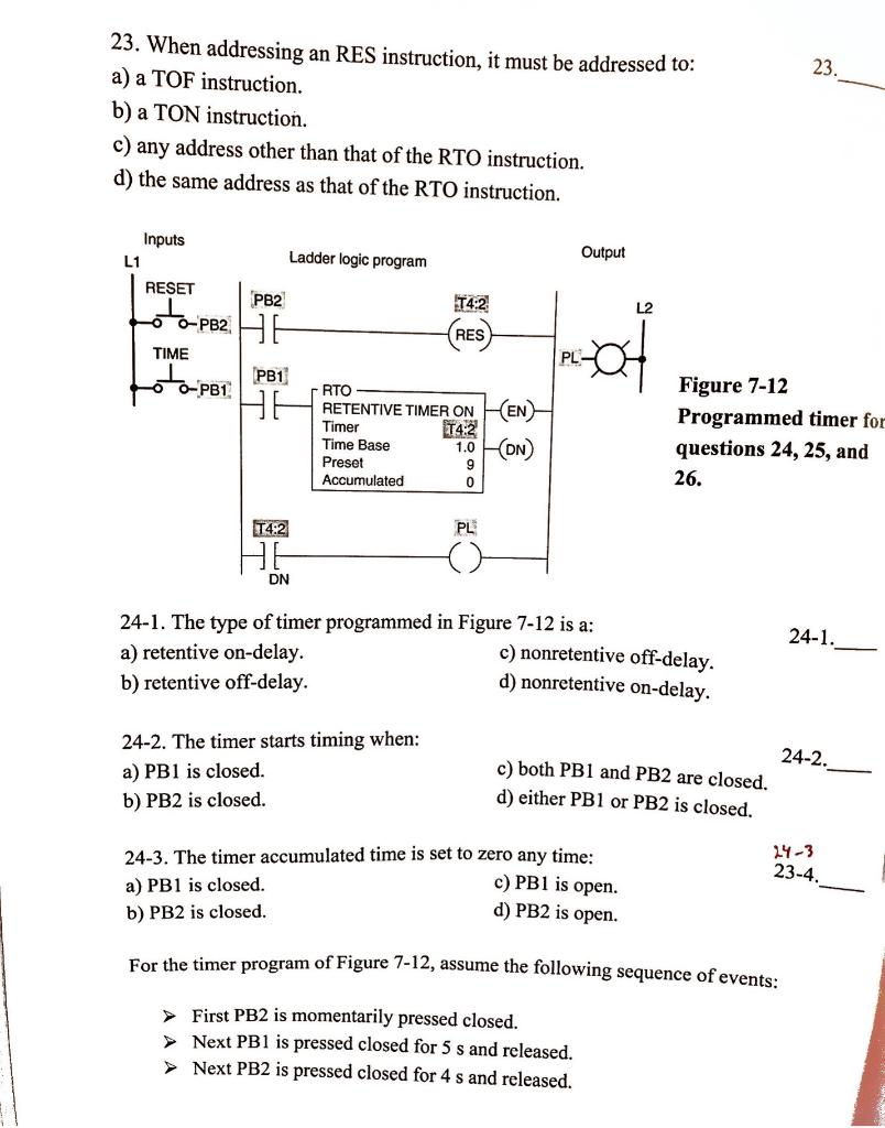 Figure 7-5 Timer instruction for question 10. 10-1. | Chegg.com