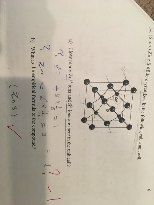 Solved 14. (6 pts.) Zinc Sulfide crystallizes in the | Chegg.com