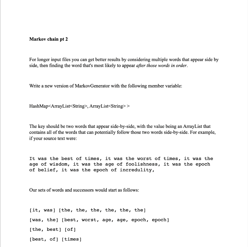 Solved Markov chain pt 2 Once you get the MarkovGenerator | Chegg.com