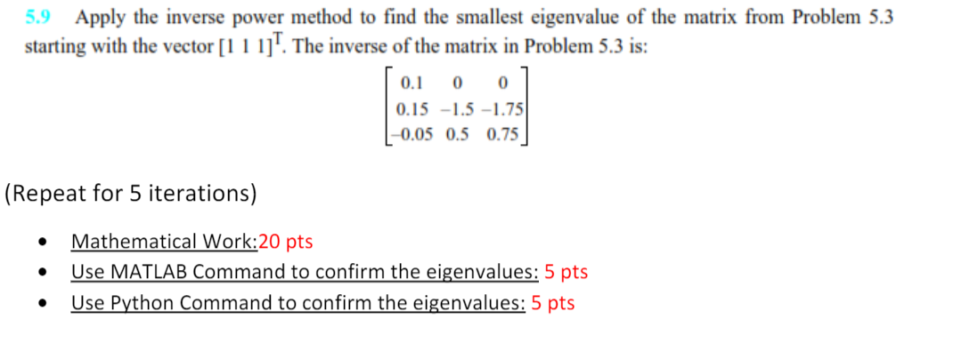 Solved 5.9 Apply the inverse power method to find the | Chegg.com