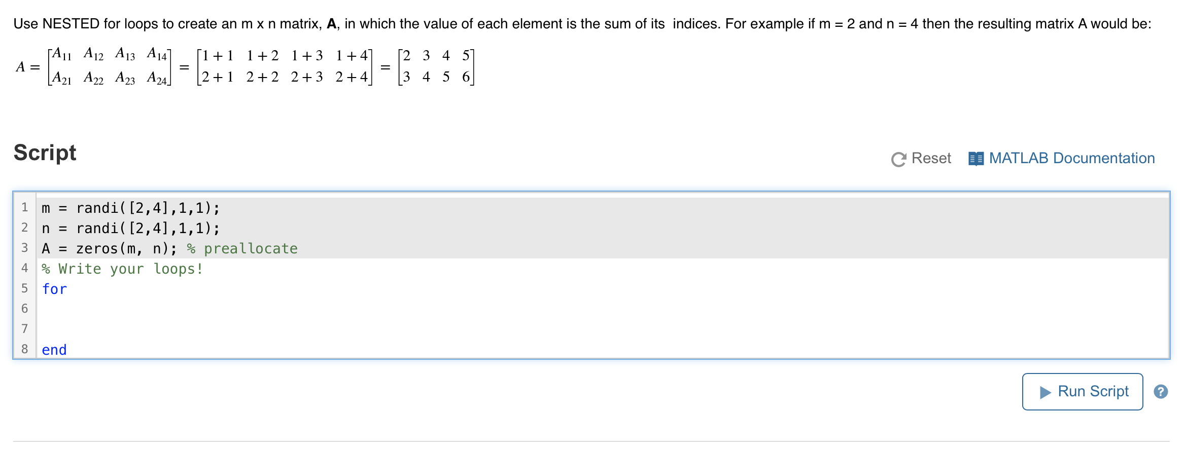 Solved Use Nested Loops Create M X N Matrix Value Element